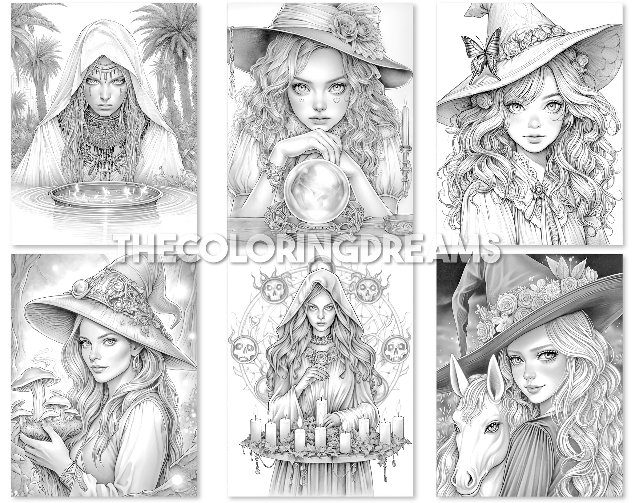 70 Beauty Witches Grayscale Coloring Pages Instant Digital Etsy Australia