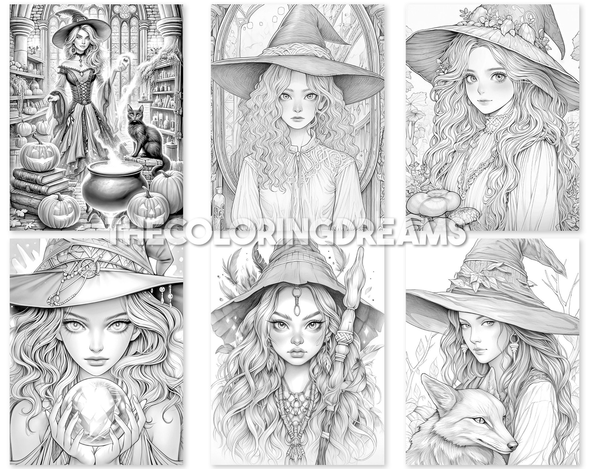 70 Beauty Witches Grayscale Coloring Pages Instant Digital Etsy Australia