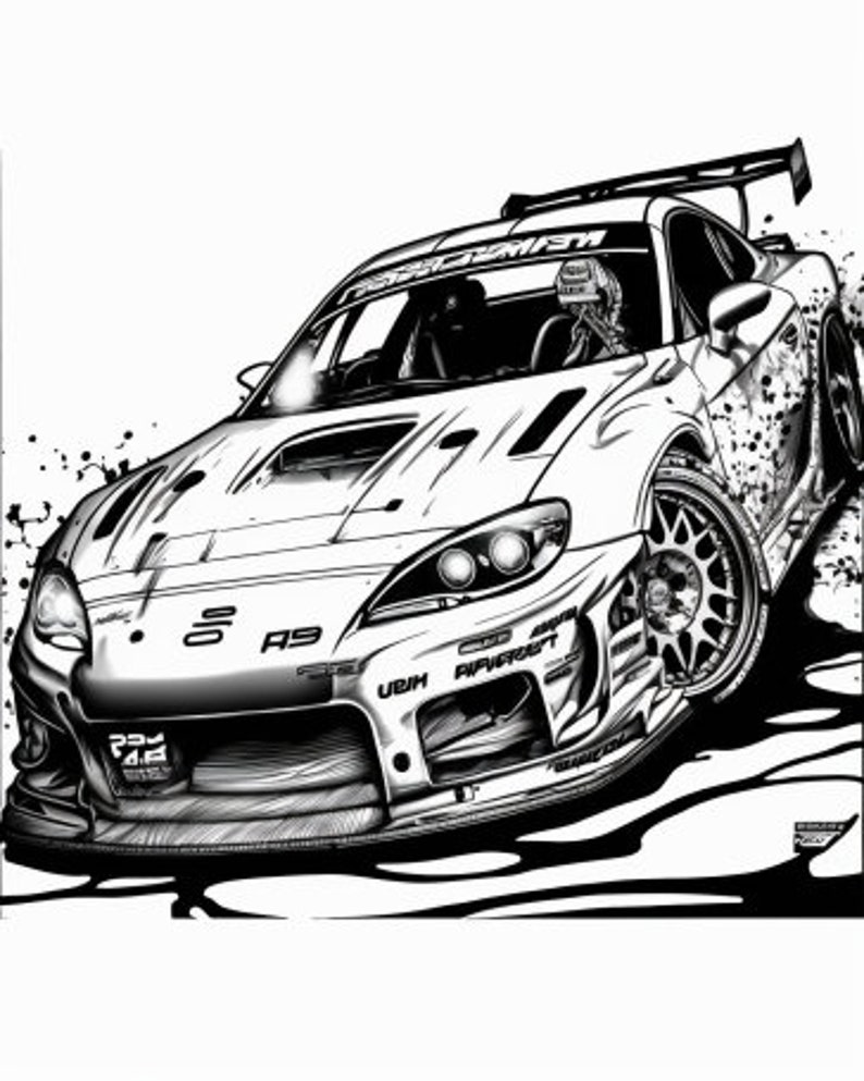 Adult and Kids Coloring Book, 35 Race Car Coloring Pages, Adult and Kid ...