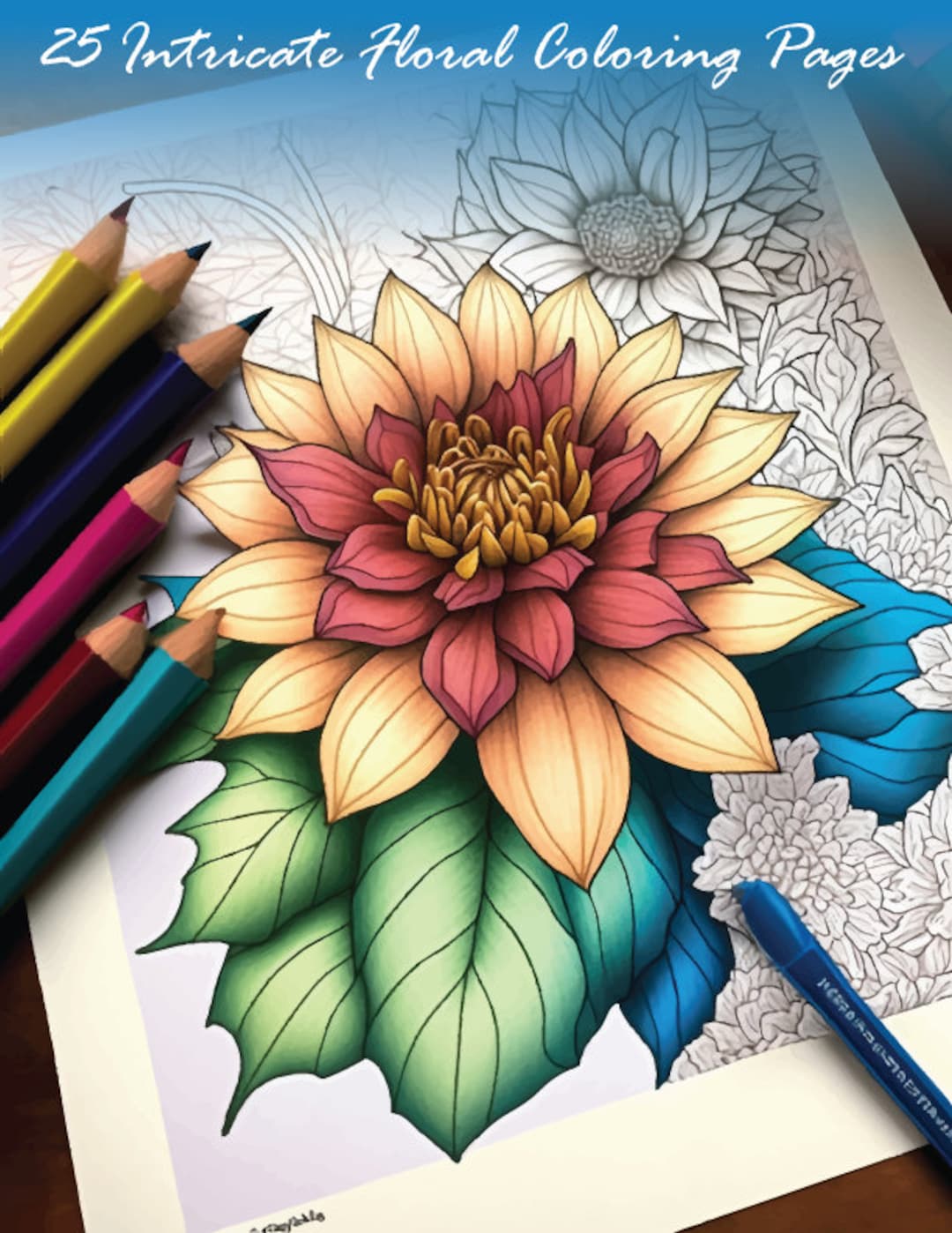 Adult Coloring Book, 25 Intricate Floral Coloring Pages, Adult Floral ...