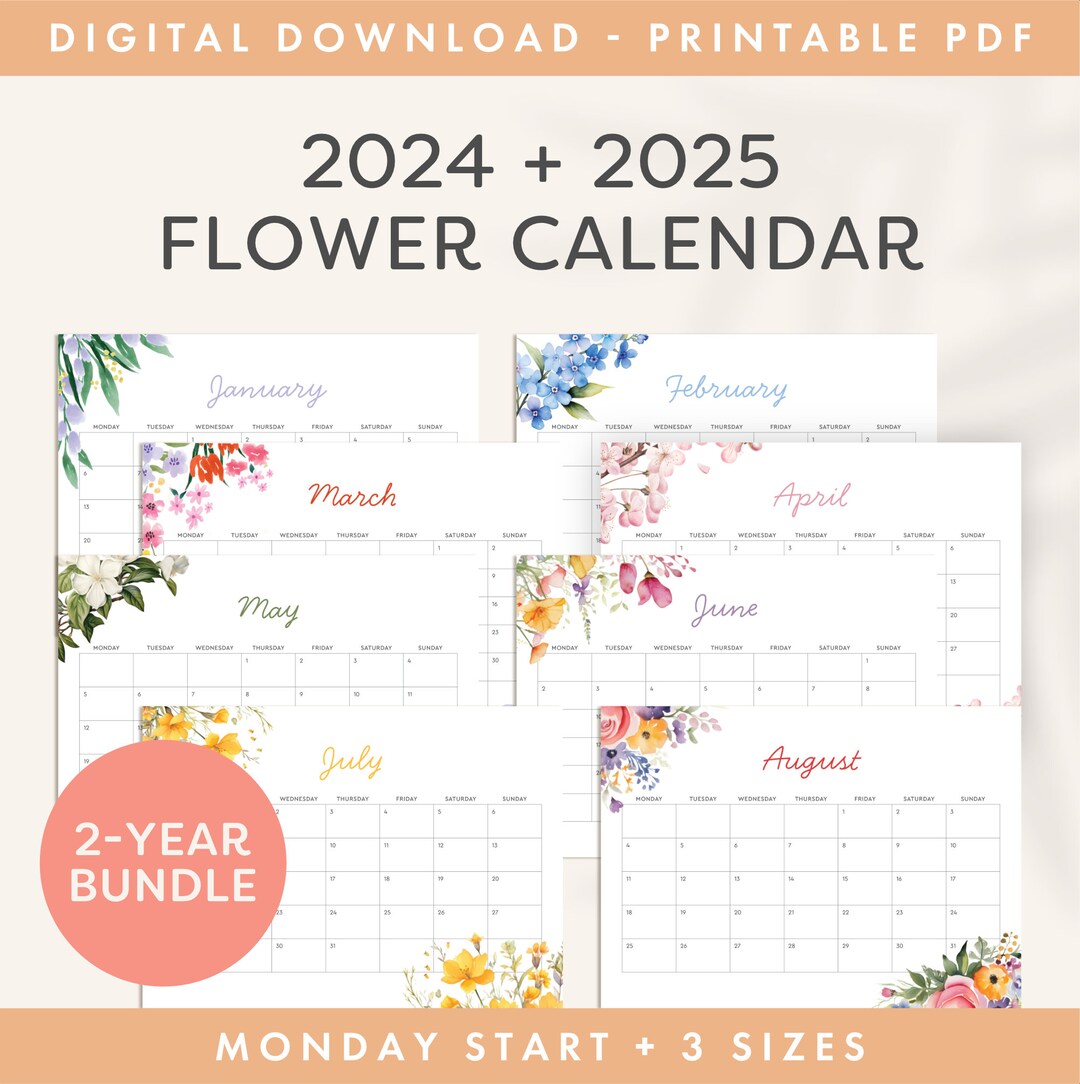 Printable 2024 and 2025 Monthly Calendar Bundle, Monday Start PDF ...