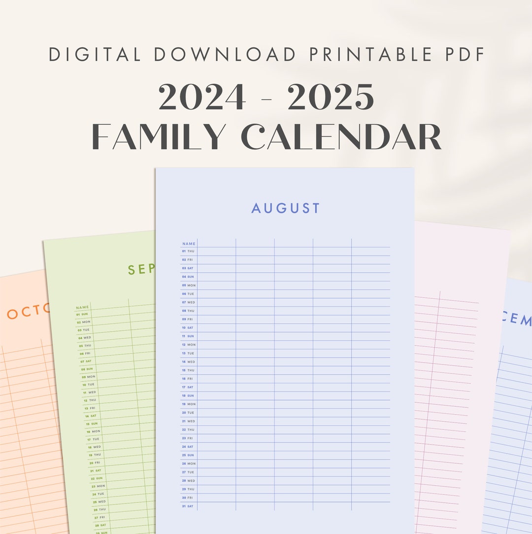 Printable Mid-year Monthly Family Planner Calendar, August 2024 July ...