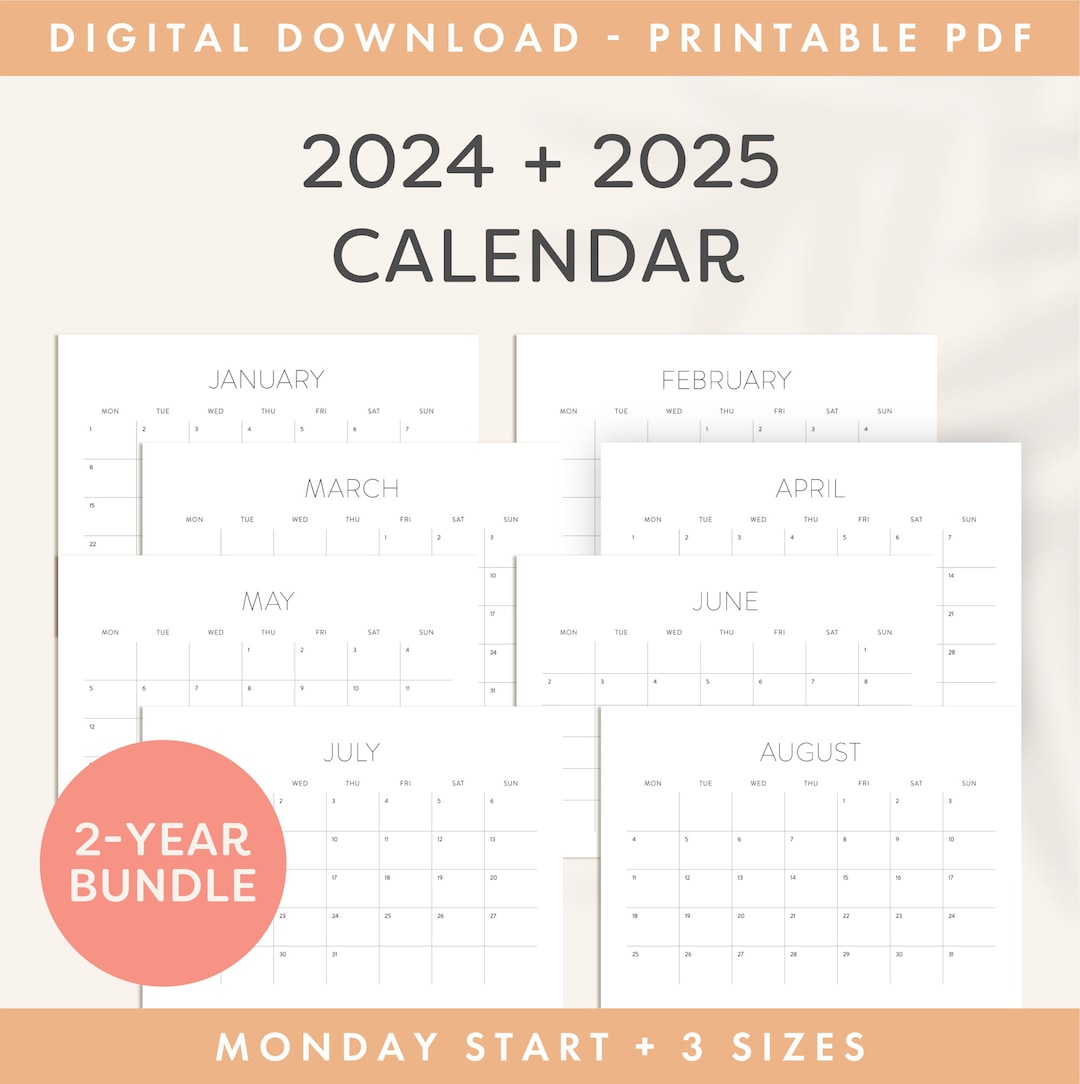 2024 and 2025 Printable Calendar Bundle, Digital Monthly Planner ...