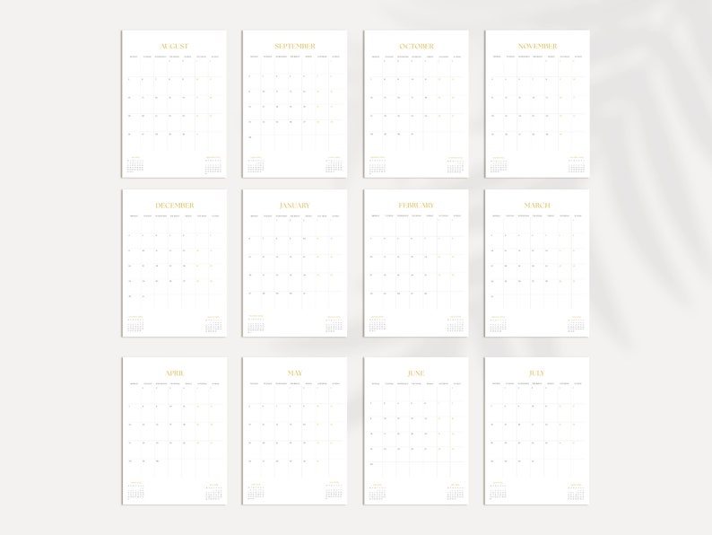Printable Mid-year Minimalist Calendar 2024 2025 August 2024 - Etsy