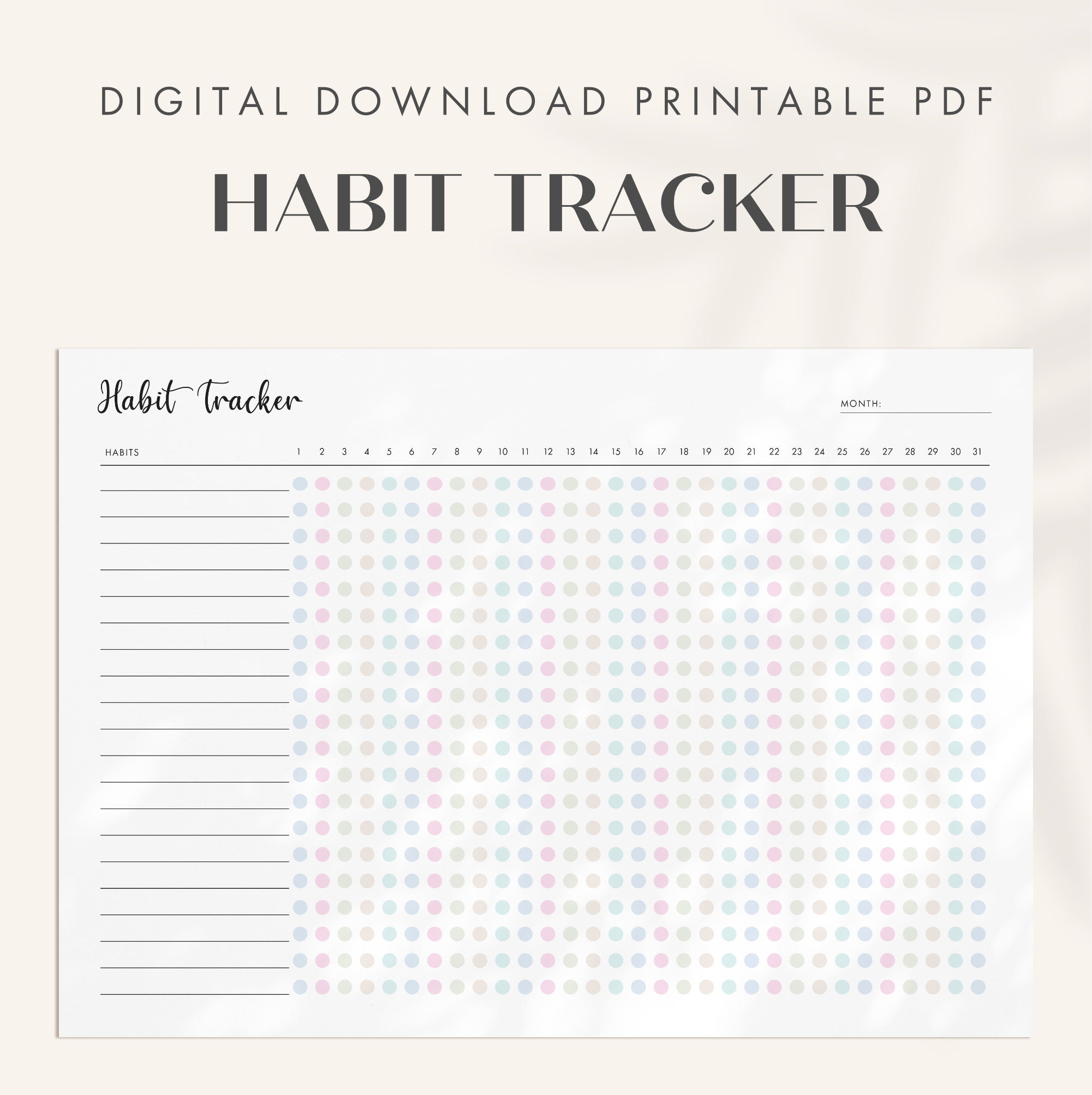 Colourful Habit Tracker Printable Monthly Habit Tracker Digital, US ...