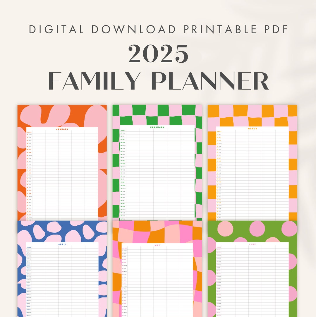 2025 Geometric Family Planner Printable, Digital 5-column Family ...