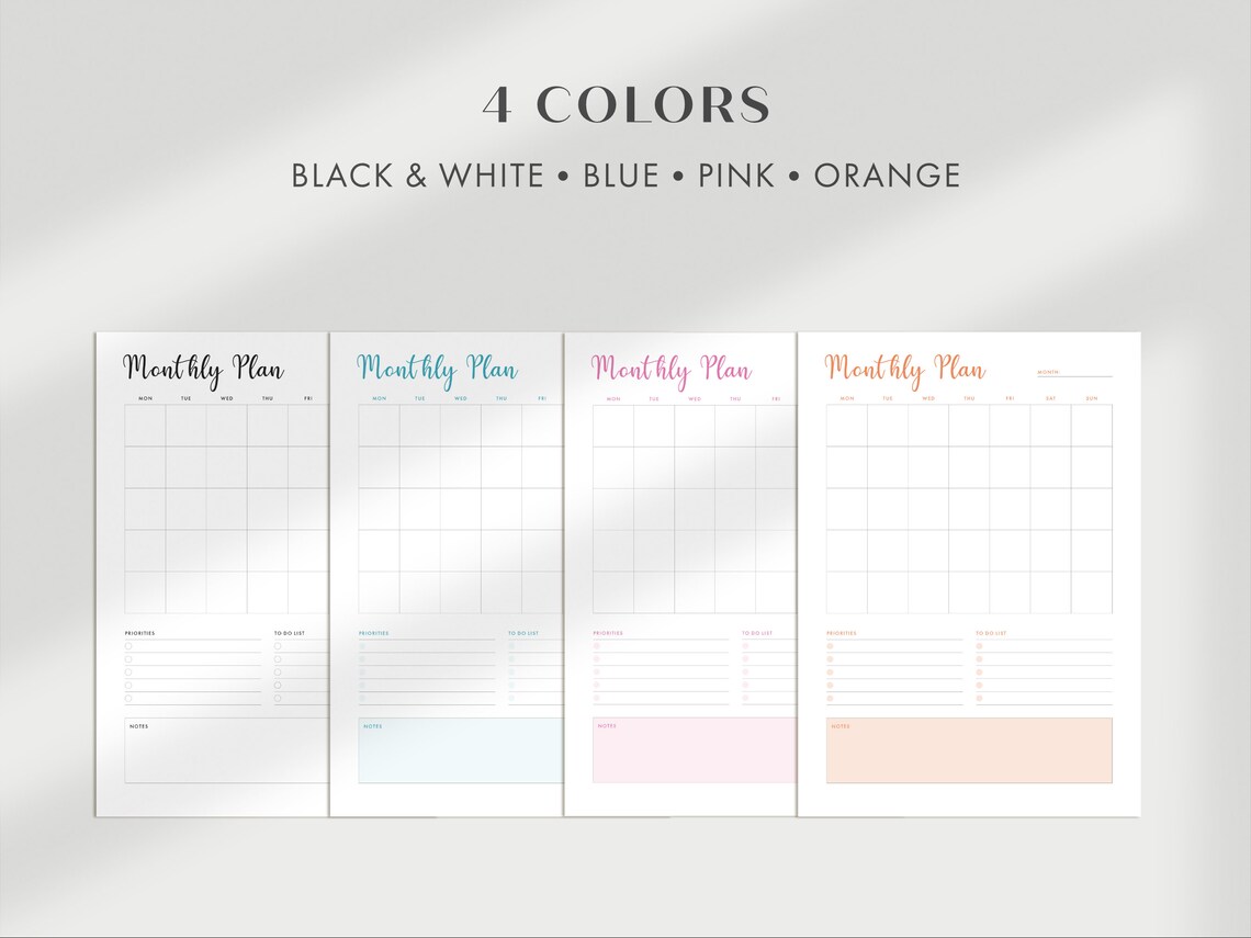 Printable Monthly Planner Pages, Digital Planner Template, US Letter ...