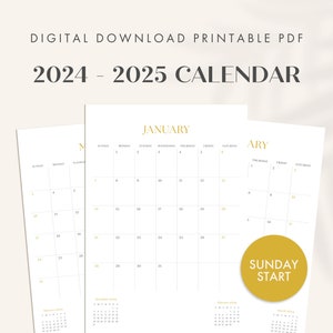 Printable Mid-year Minimalist Calendar 2024 2025 August 2024 - Etsy