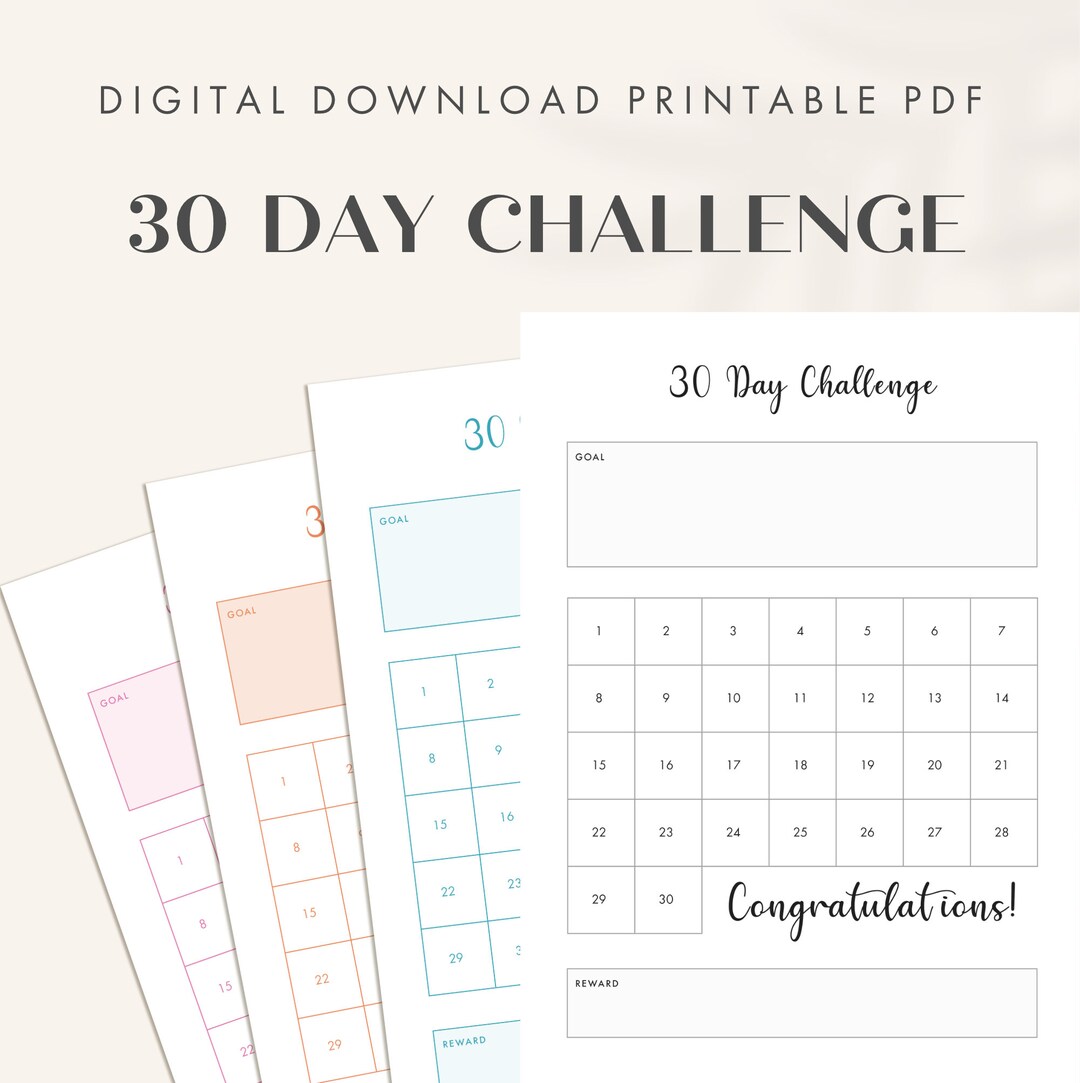 30 Day Challenge Tracker Printable, Goal Tracker Spreadsheet, Printable ...