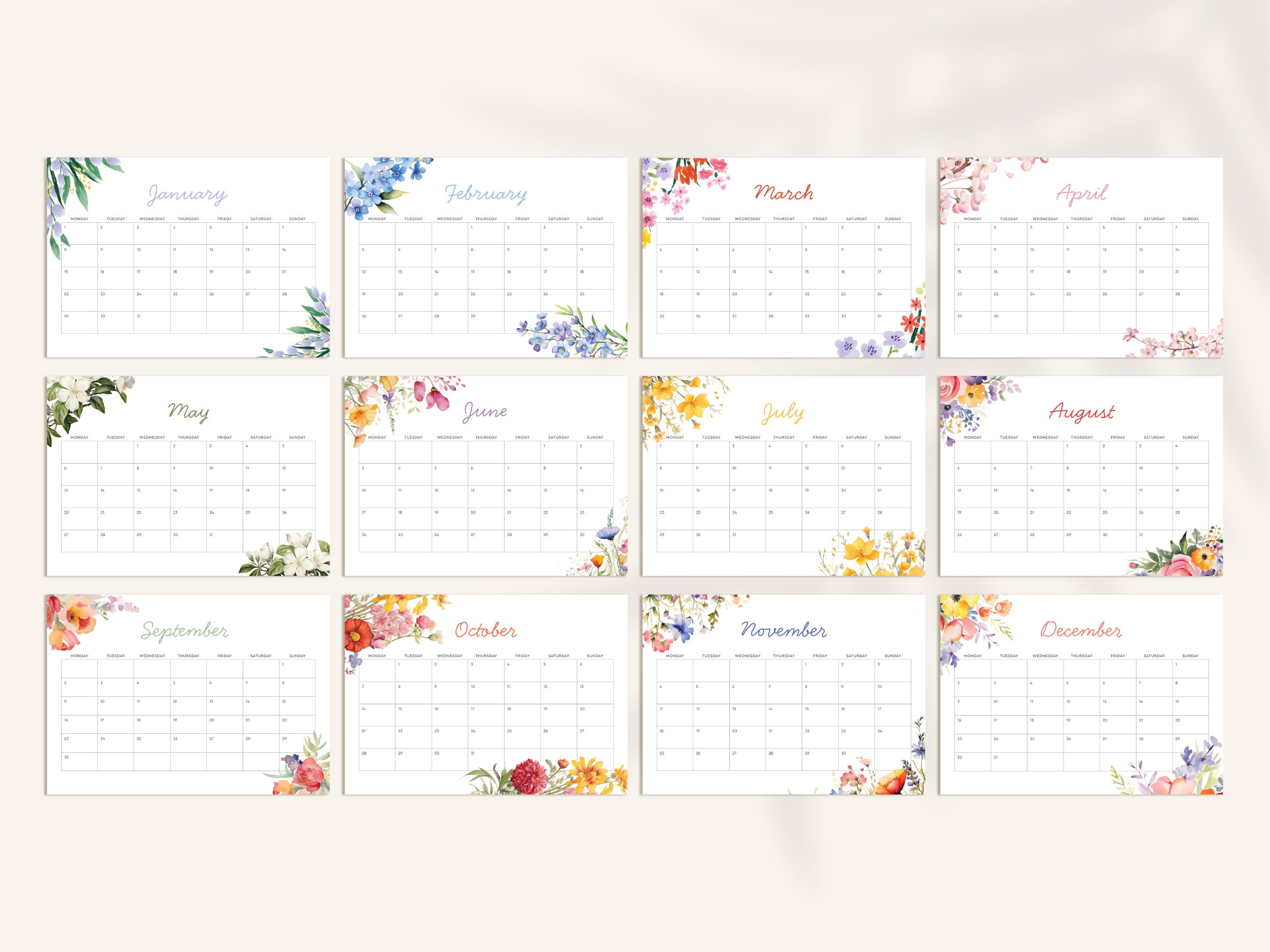 Printable 2024 and 2025 Monthly Calendar Bundle, Monday Start PDF ...
