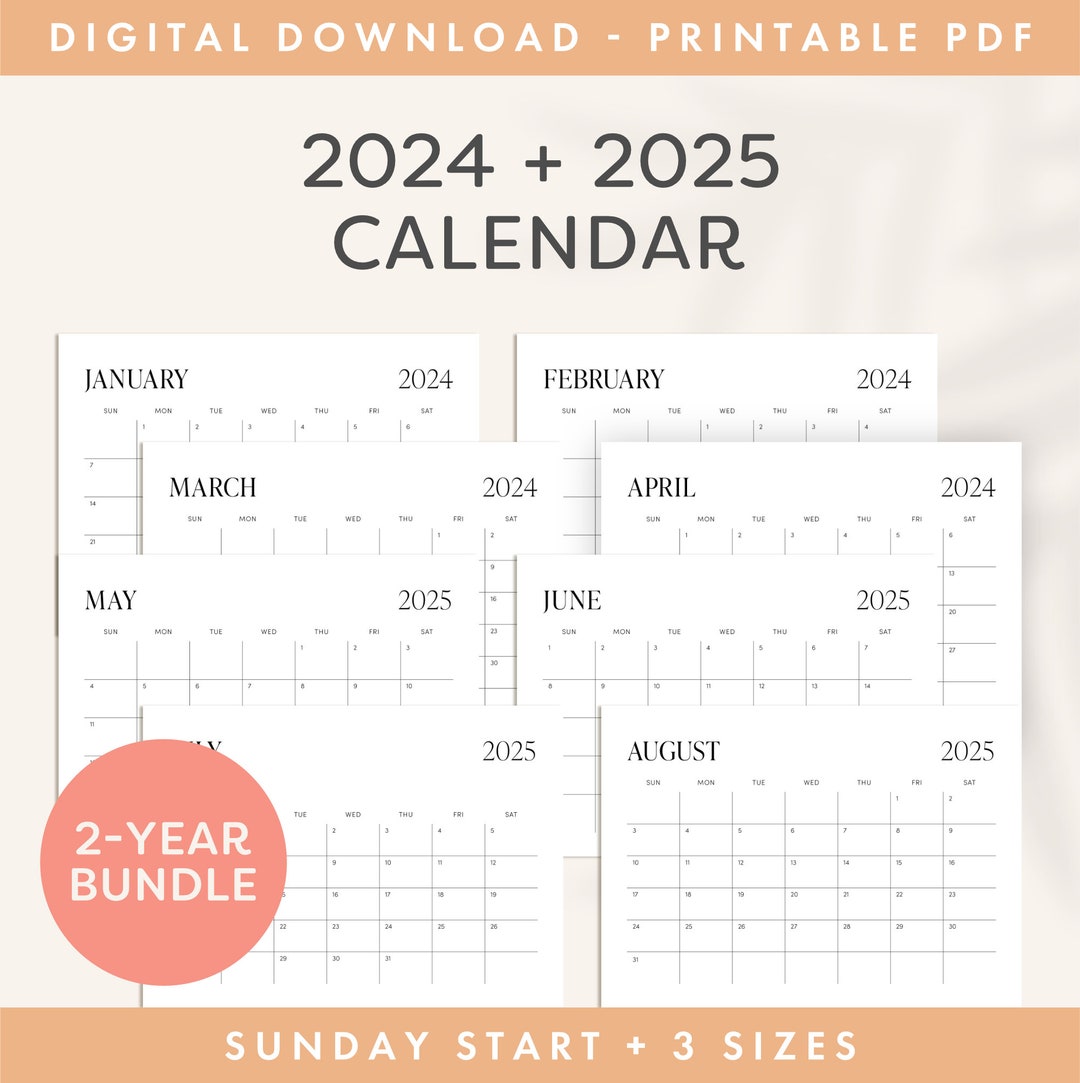 2024 and 2025 Printable Calendar Bundle Landscape, Monthly Planner ...