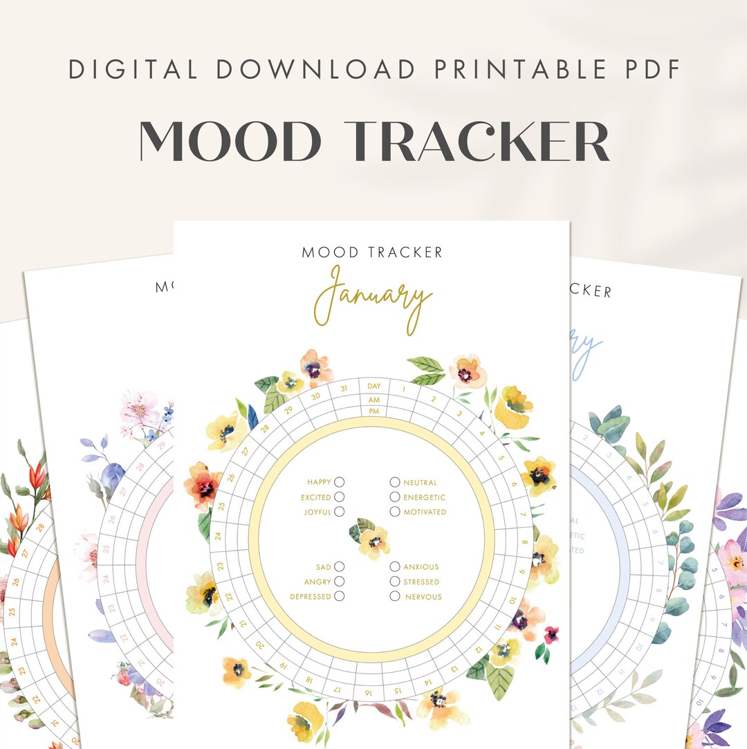 Mood Tracker Printable, Mood Tracker Digital, Floral Monthly Mood ...