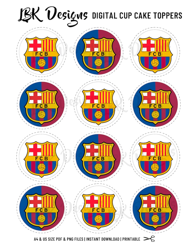 FC Barcelona | 2" Cupcake Toppers | INSTANT DOWNLOAD Digital File - Etsy