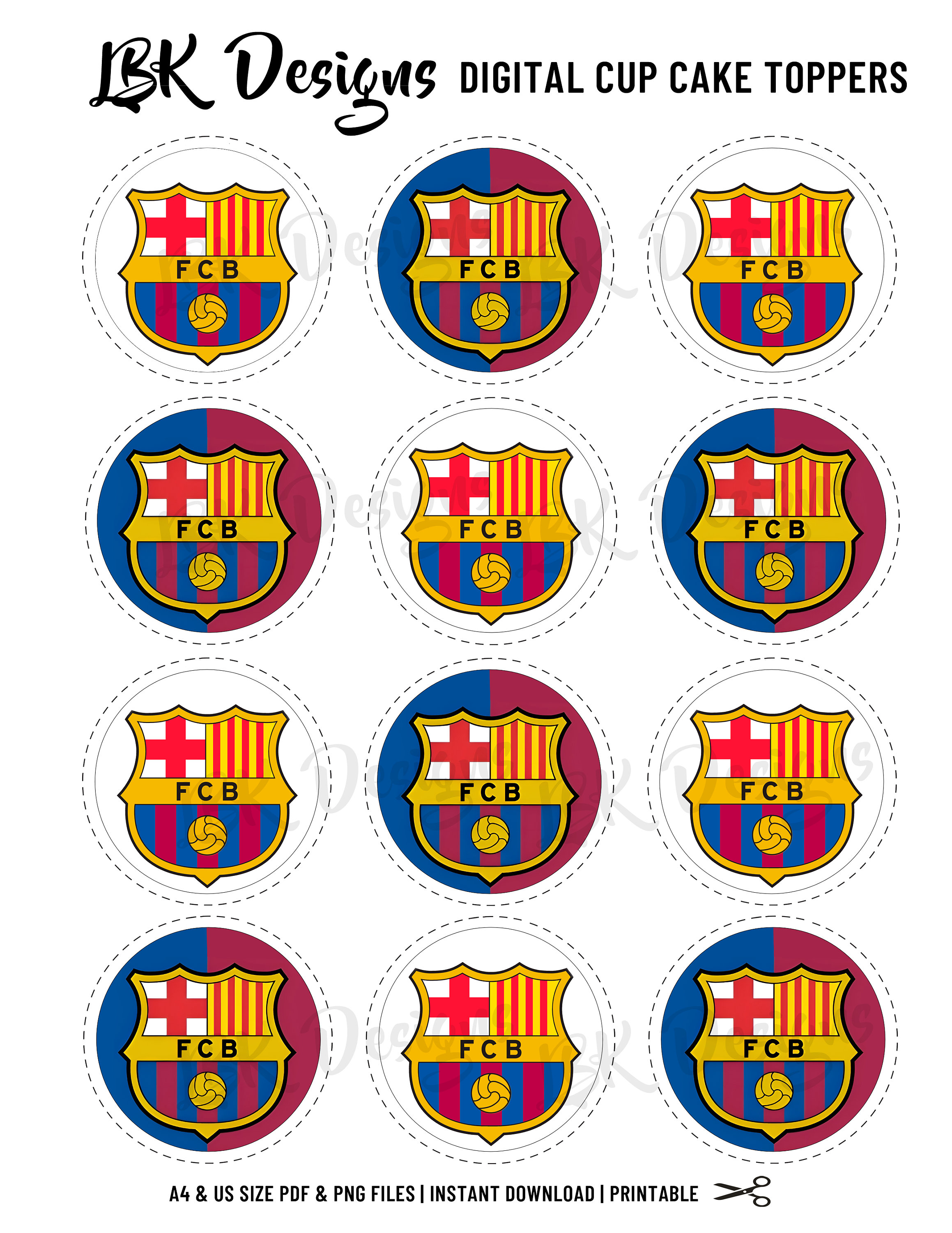 FC Barcelona | 2" Cupcake Toppers | INSTANT DOWNLOAD Digital File - Etsy
