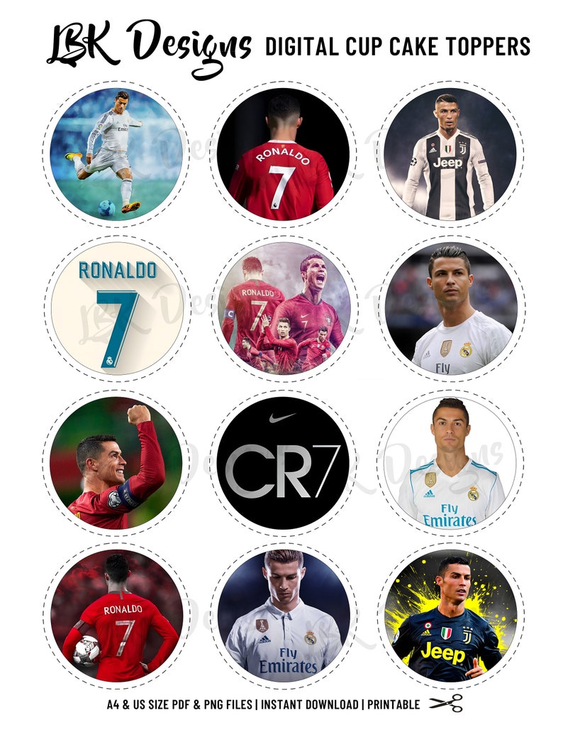 Cristiano Ronaldo 2 Cupcake Toppers Instant Download Digital File Etsy