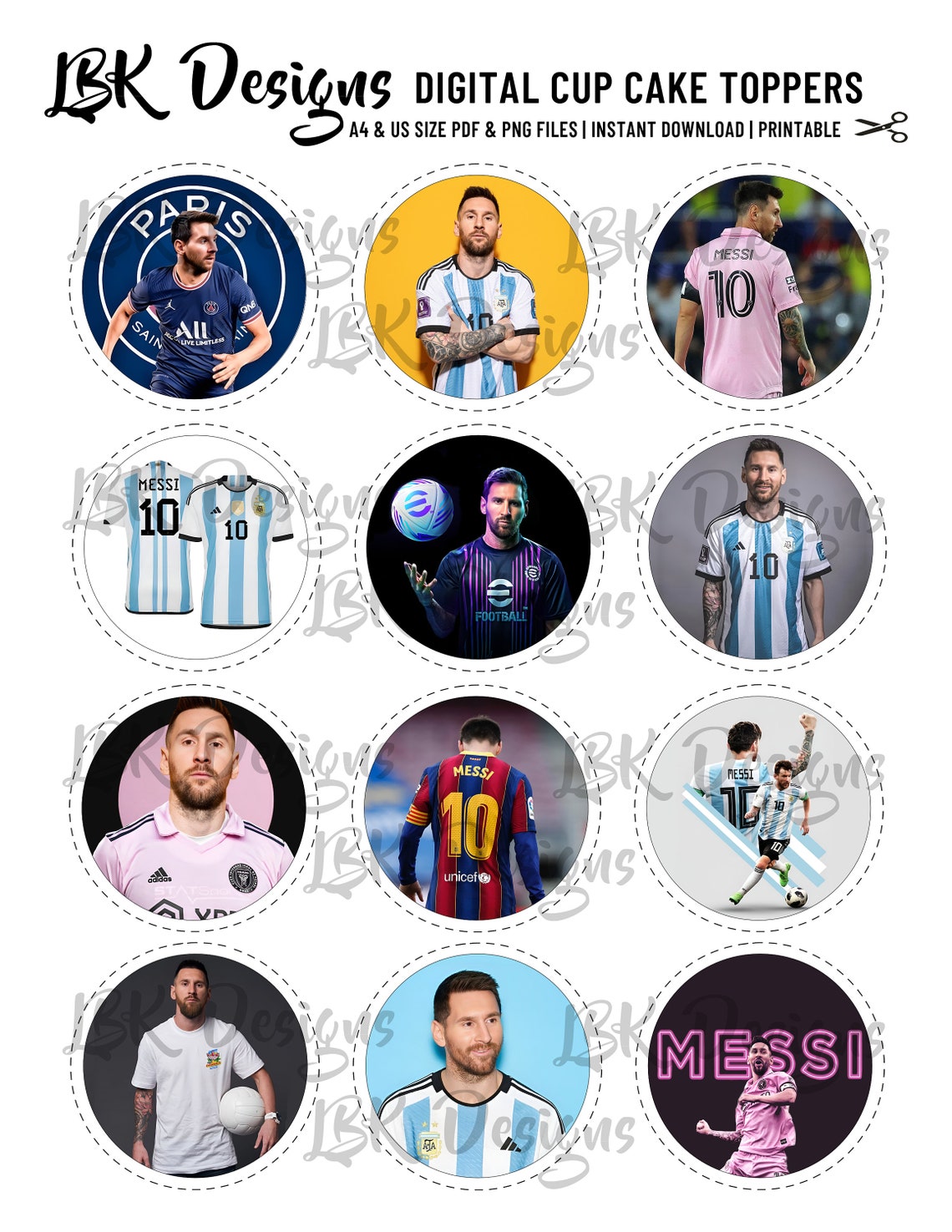 Lionel Messi | 2" Cupcake Toppers | INSTANT DOWNLOAD Digital File ...