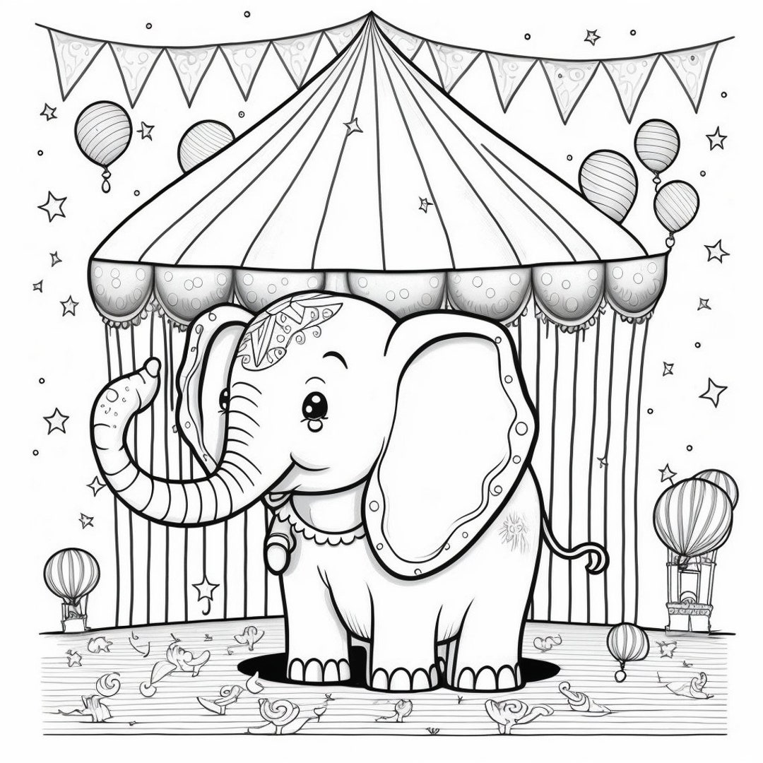 Elephant Coloring Pages, Printable Download, Circus - Etsy