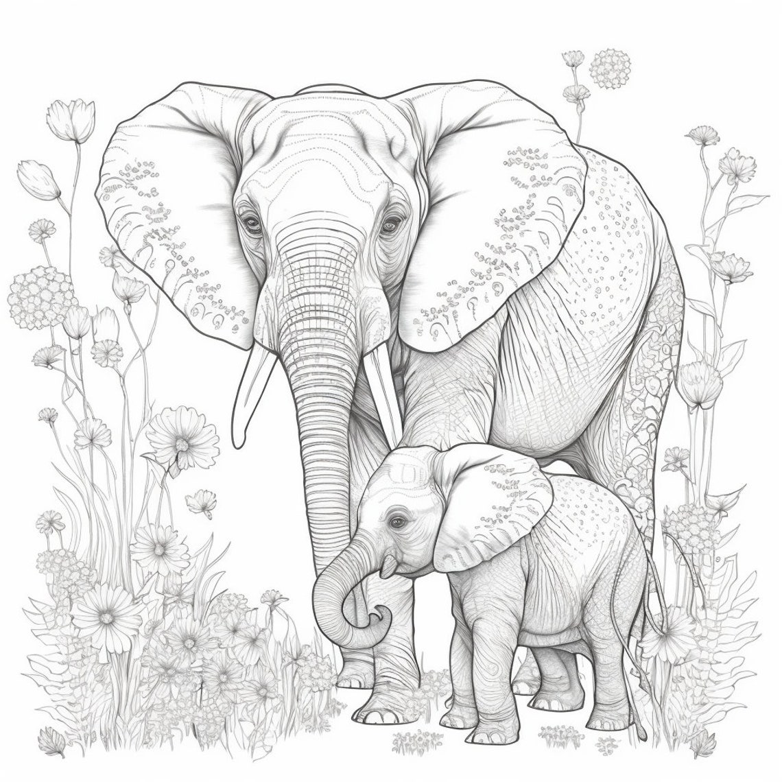 Mother and Baby Elephant Coloring Pages, Digital Download - Etsy