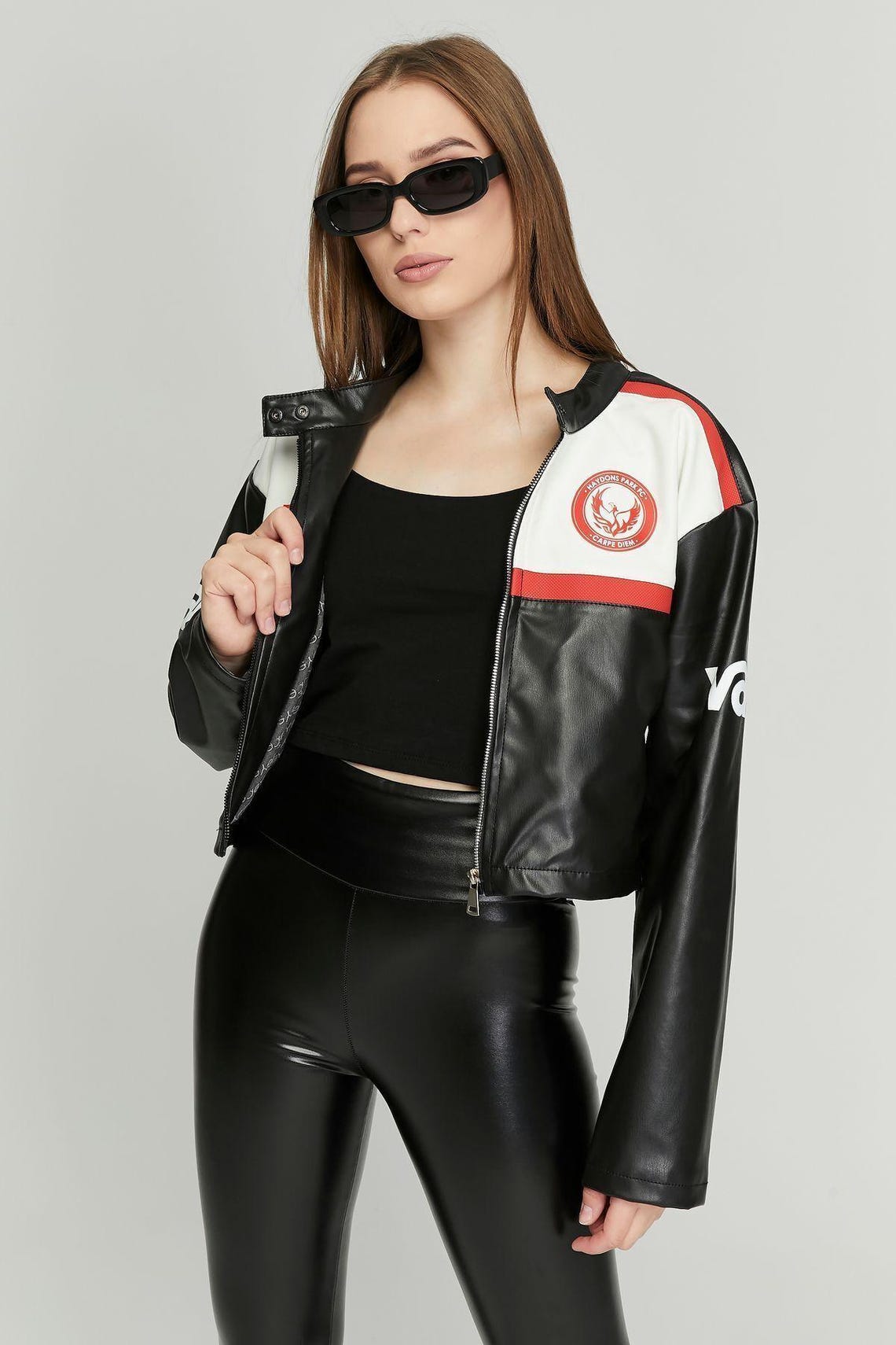 Printed Red Cropped Jacket: Women's Racer, Biker Style - Etsy