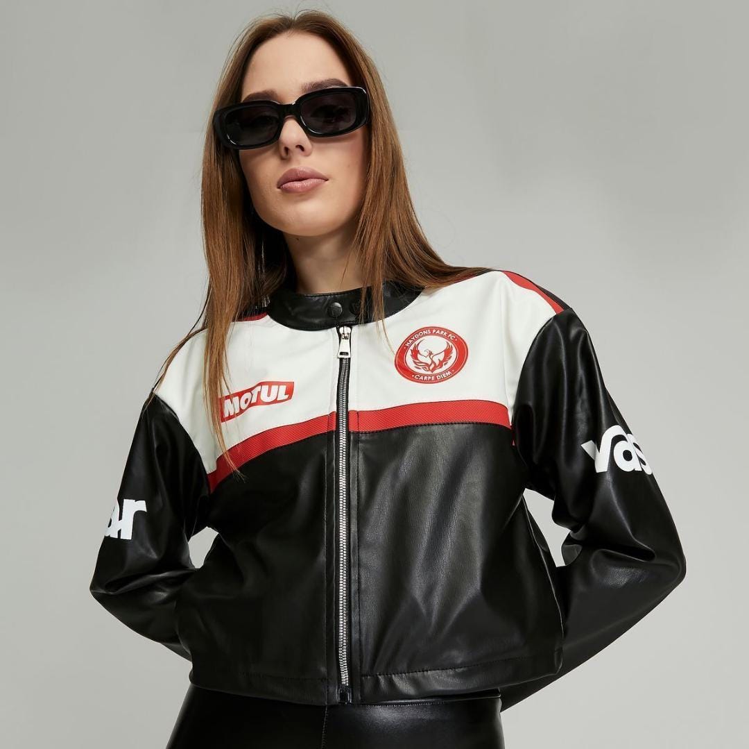 Printed Red Cropped Jacket: Women's Racer, Biker Style - Etsy