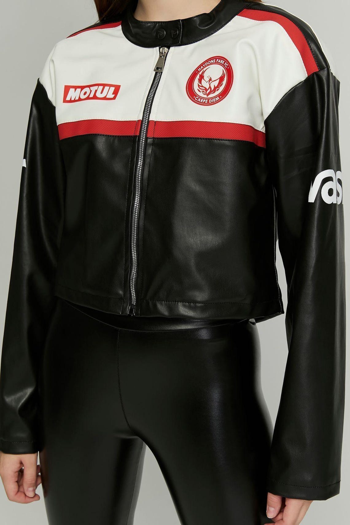 Printed Red Cropped Jacket: Women's Racer, Biker Style - Etsy