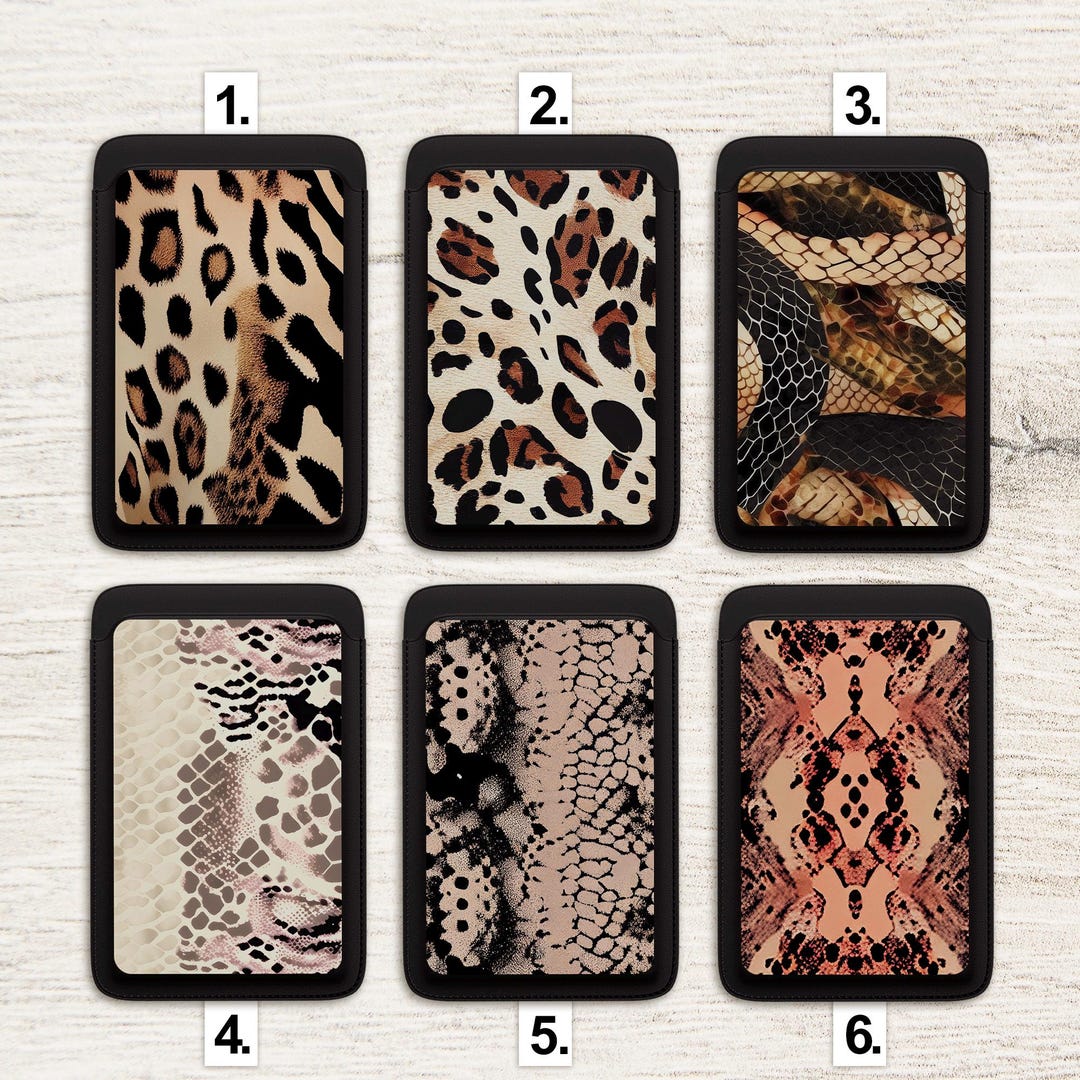 Leopard Wallet for Magsafe, Magnetic Leather Mellow Brown Hue Snake Skin Card Holder Stick on ...
