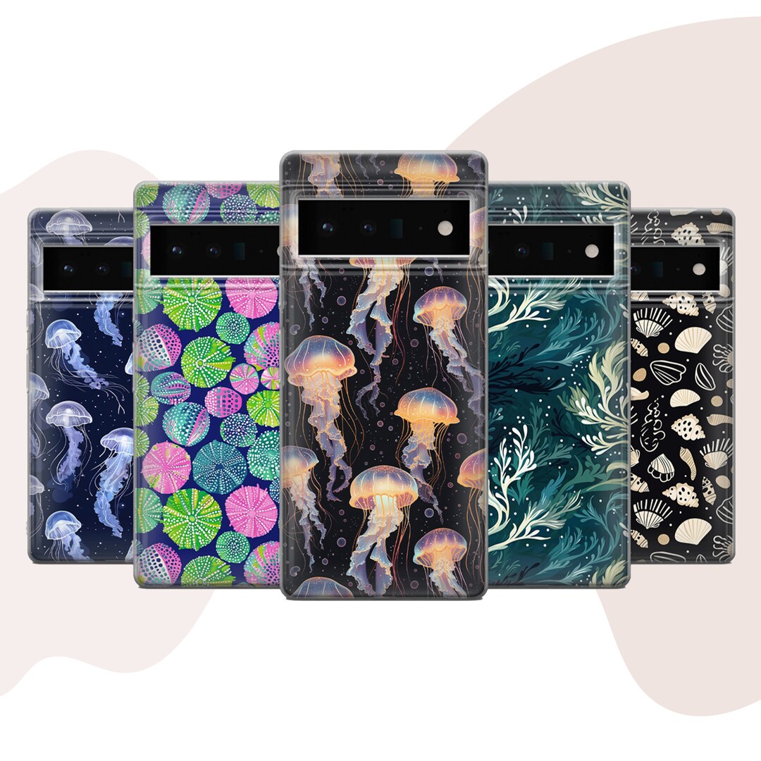 Ocean Life Case Jellyfish Sea Urchins Cover for iPhone 17 16, Google ...