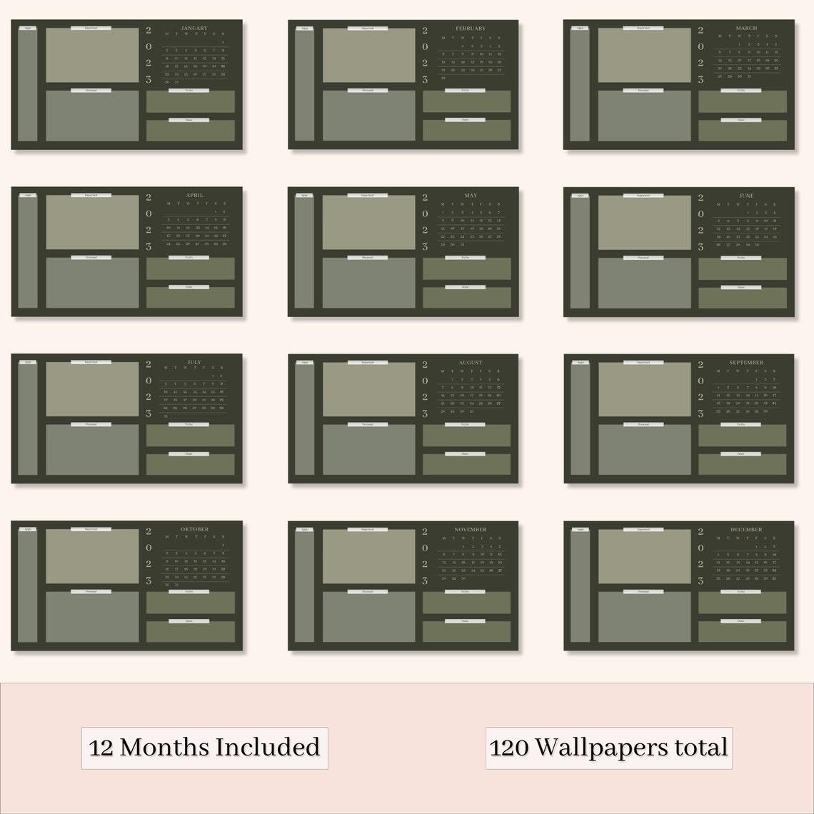 Desktop Organizer Desktop Wallpaper 2023 Calendar Bundle - Etsy