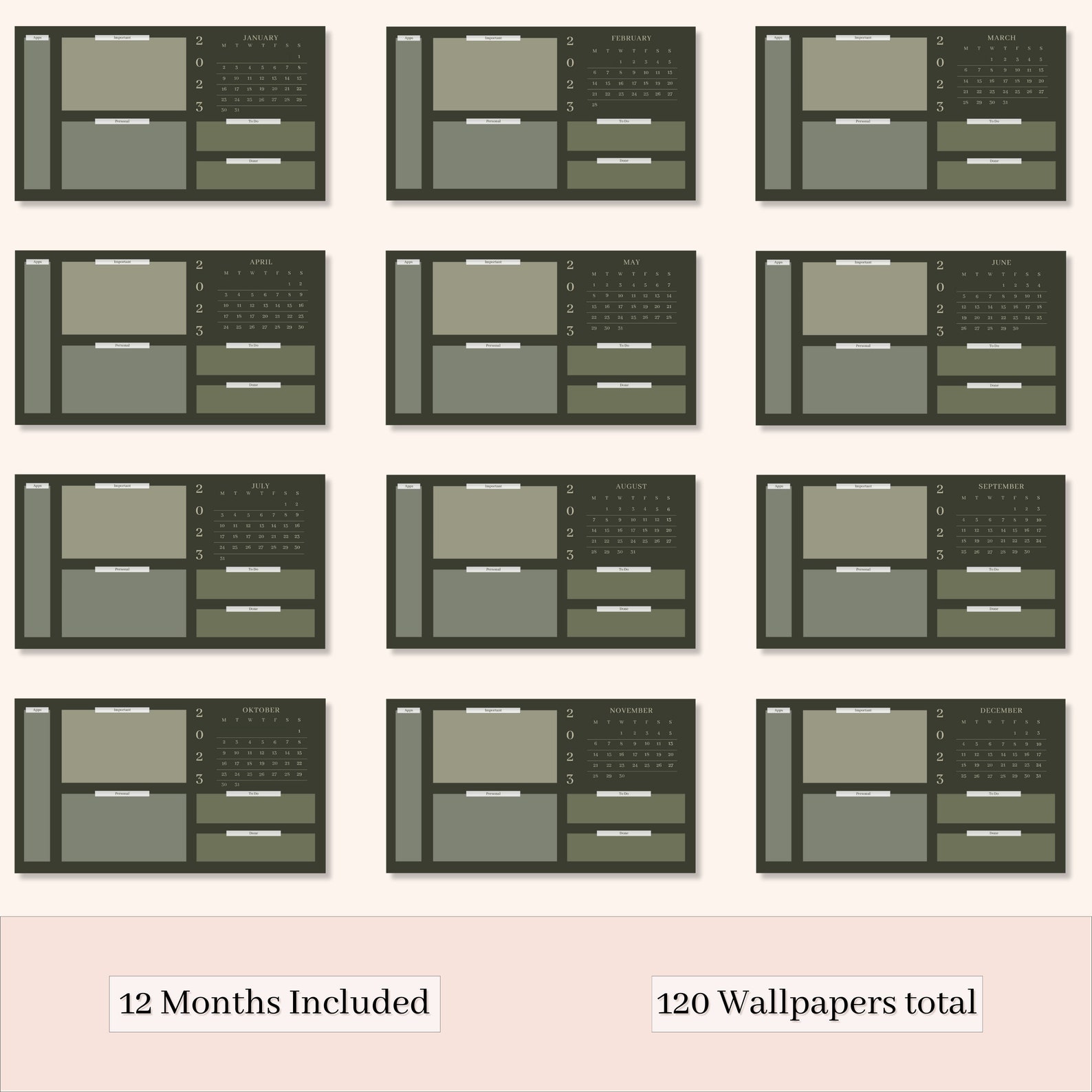 Desktop Organizer Desktop Wallpaper 2023 Calendar Bundle - Etsy