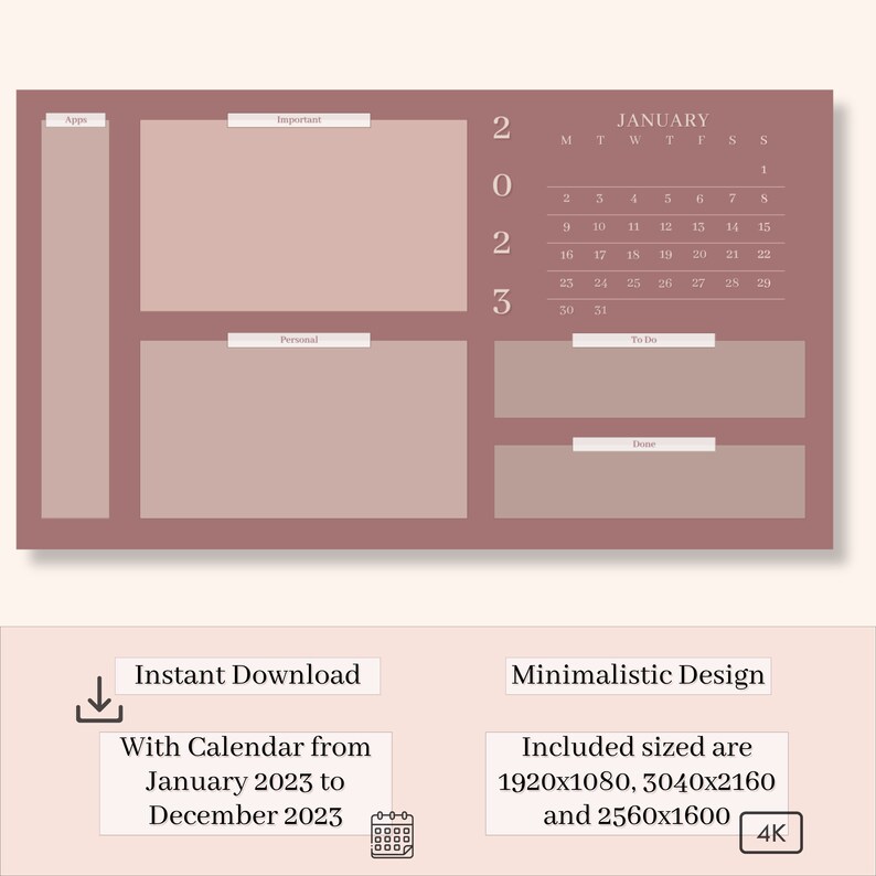 Desktop Organizer Desktop Wallpaper 2023 Calendar Bundle - Etsy