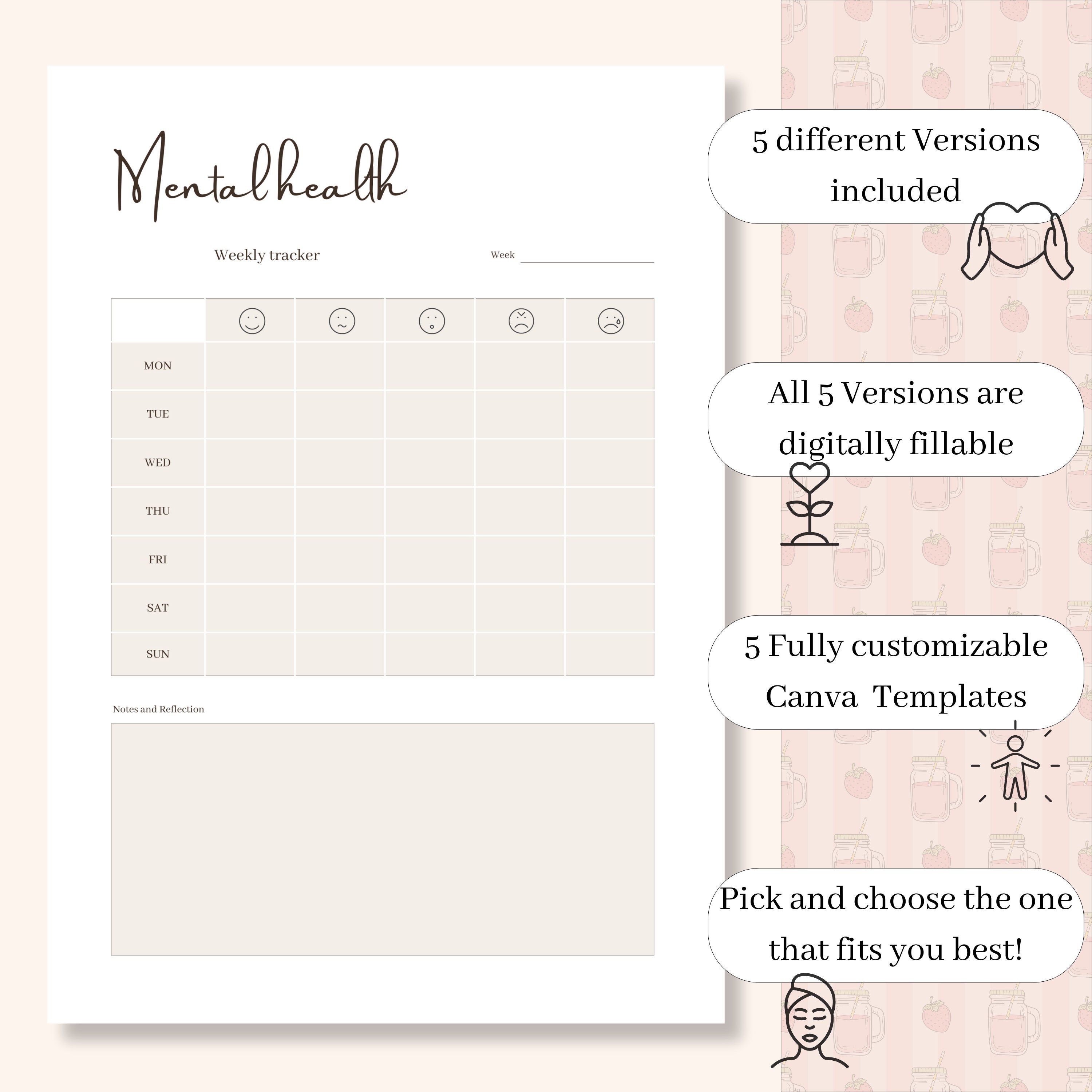 Mental Health Daily Tracker Mood Tracker Mood Journal - Etsy