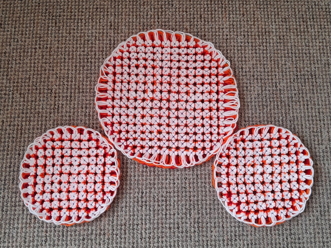 Set of Round Decorative Wool Mats, Depicting Flower Buds. the Colours ...