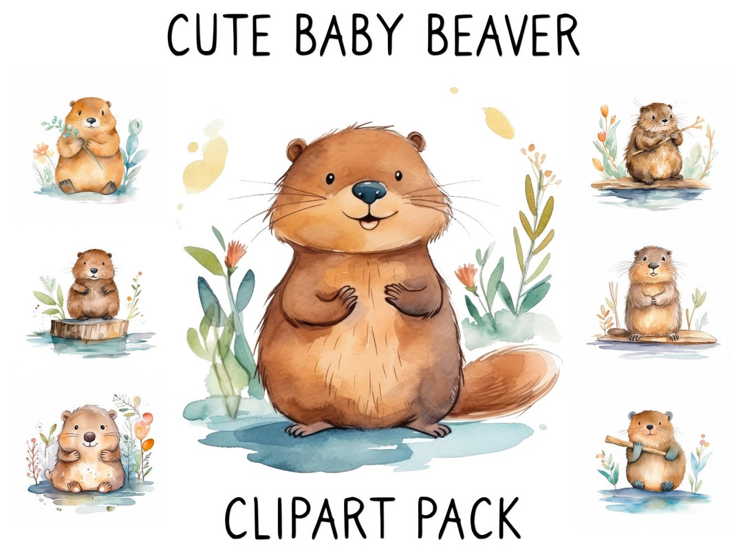 Beaver Watercolor Clipart, Cute Animal Bundle , Doodle Clipart ...