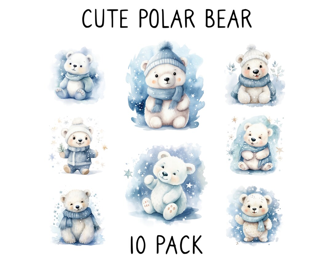 Cute Polar Bears Watercolor Clipart,commercial Use Clip Art, Watercolor ...