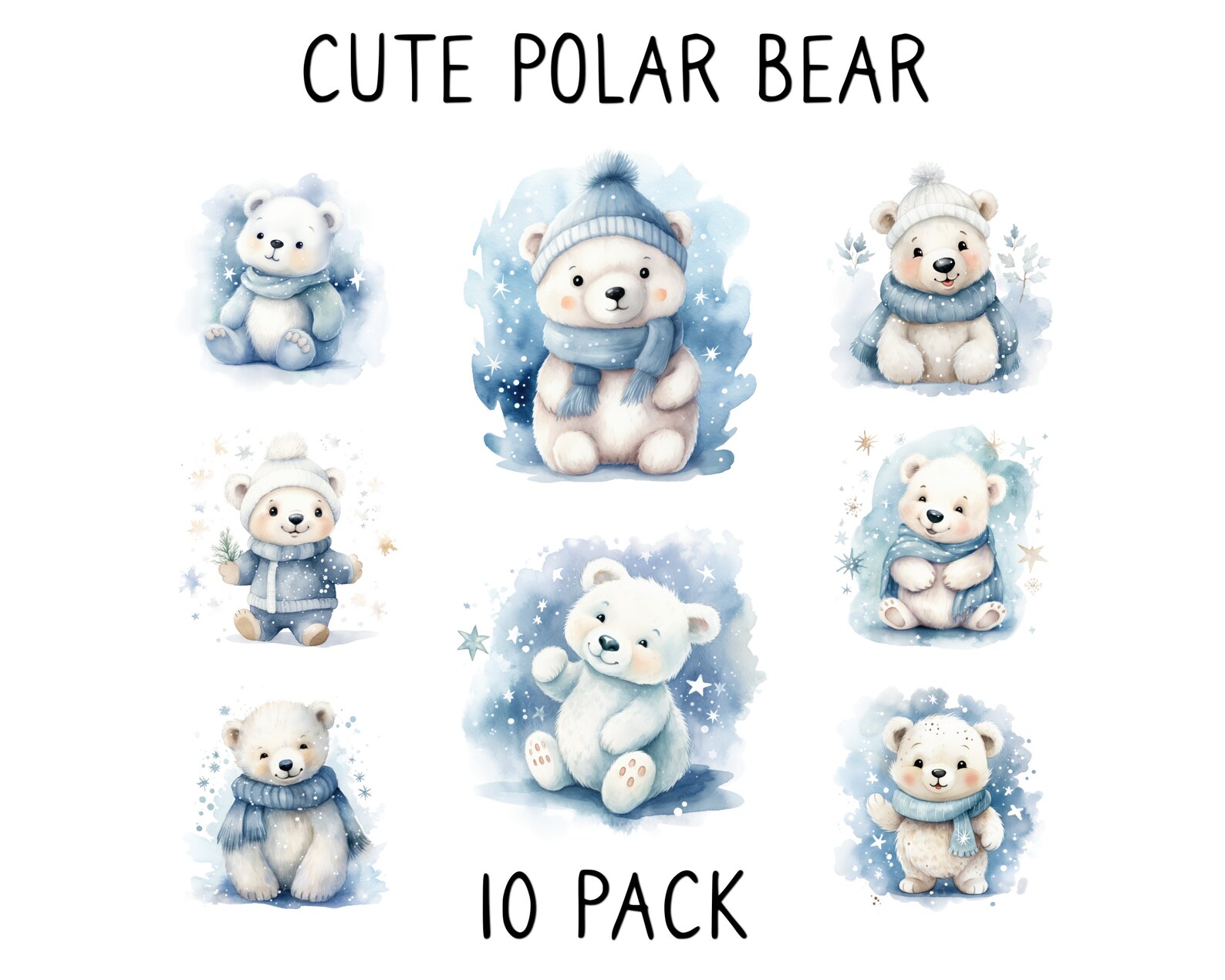 Cute Polar Bears Watercolor Clipart,commercial Use Clip Art, Watercolor ...