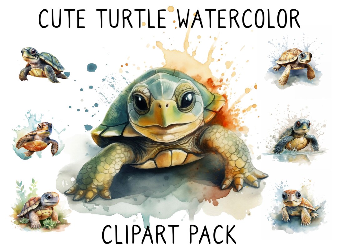 Cute and Funny Watercolor Turtle Clipart Bundle for Crafts and Designs ...