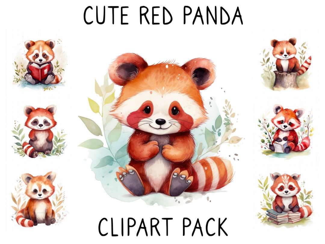Red Panda Watercolor Clipart, Cute Animal Bundle , Doodle Clipart ...