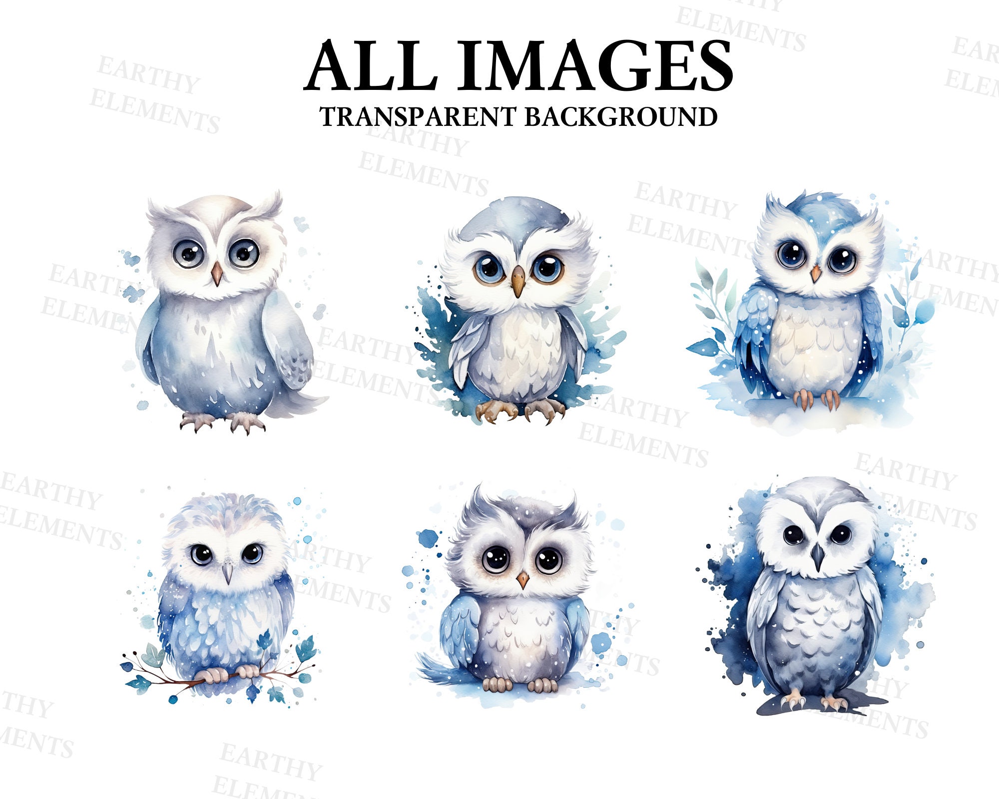 Winter Cute Owl Clipart, Commercial Use Clip Art, Watercolor Design ...