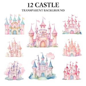 Watercolor Castle Clipart, Fairy Tale Princess Castle, Princess Birthday Castle Clipart, Digital ...