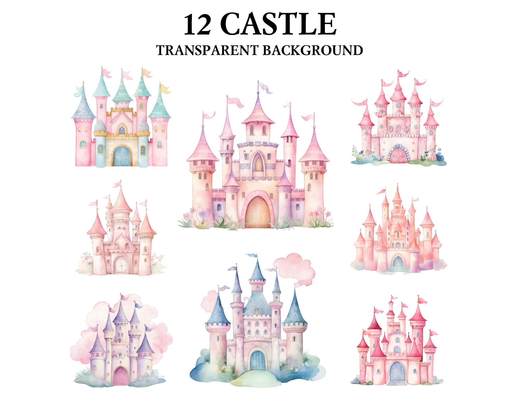 Watercolor Castle Clipart, Fairy Tale Princess Castle, Princess ...