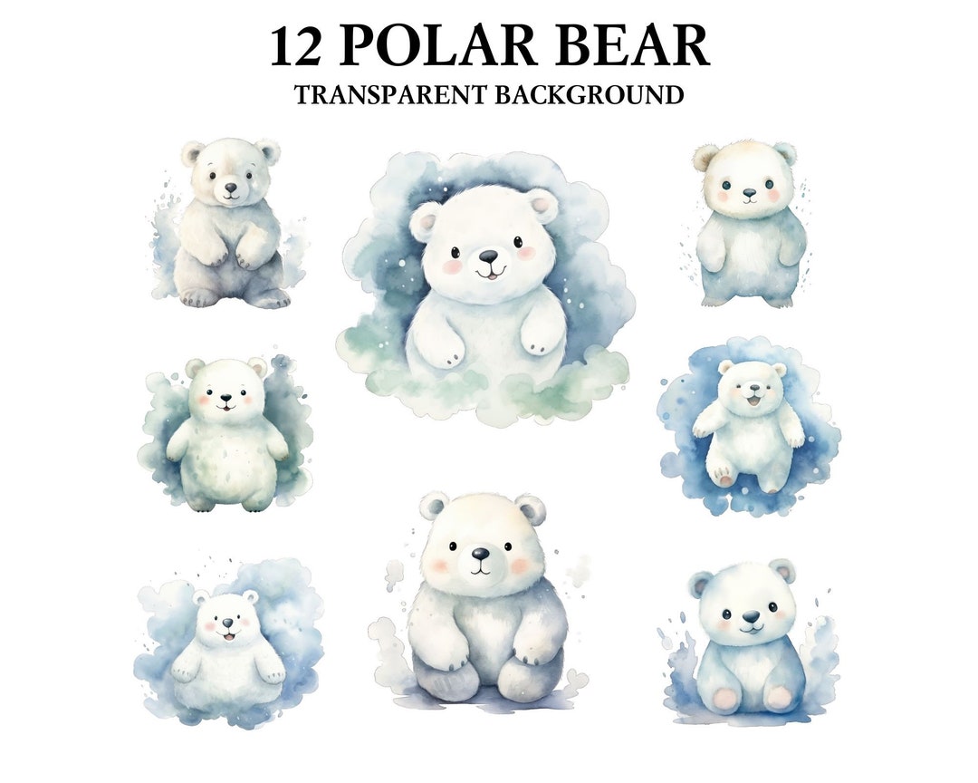 Cute Polar Bears Watercolor Clipart,commercial Use Clip Art, Watercolor ...