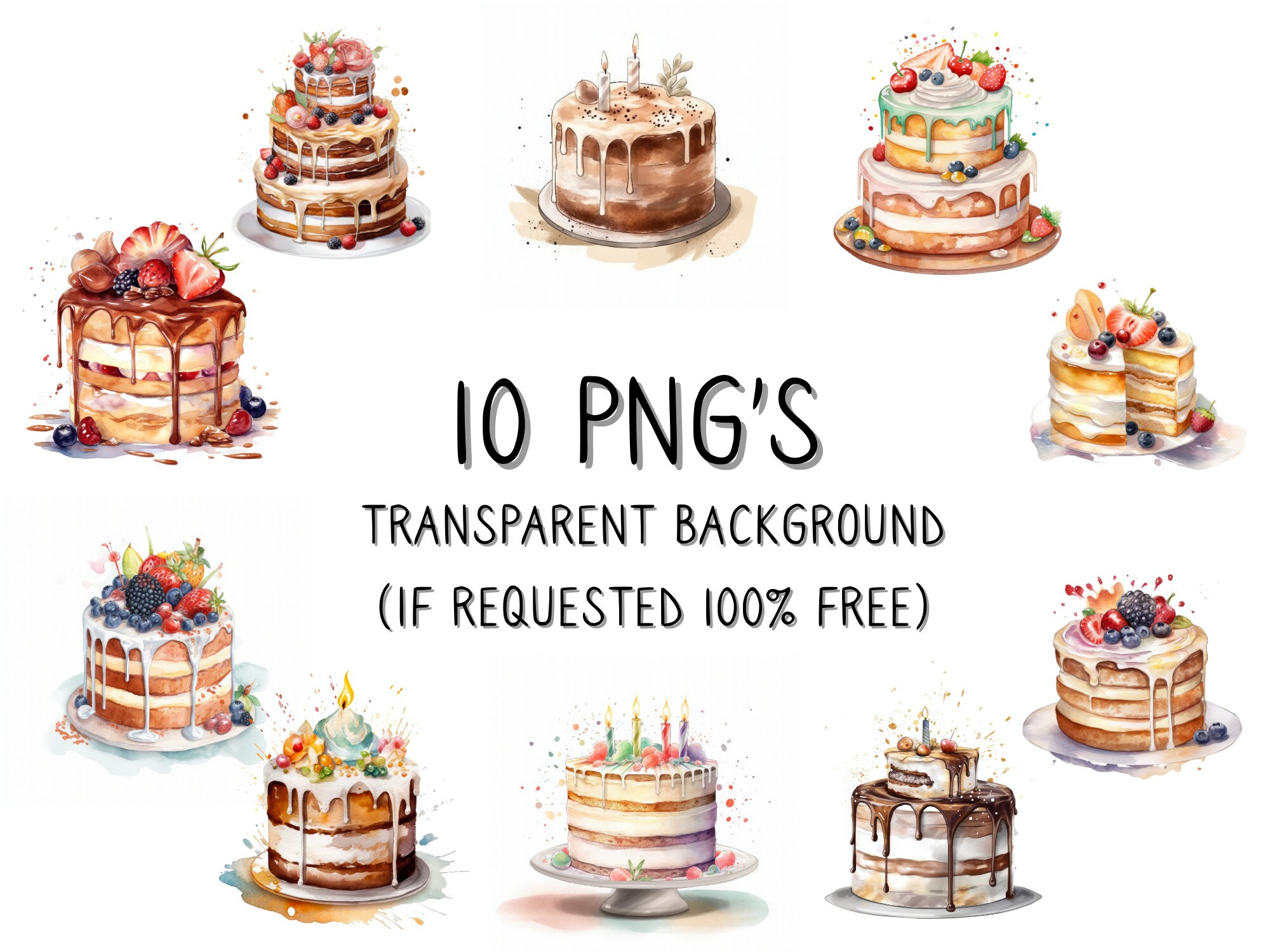 Birthday Cake Clipart, Baking Clipart, Doodle Clipart Watercolor ...