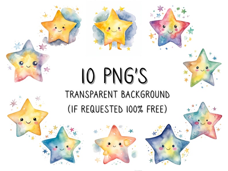 Star Watercolor Clipart Space Clipart Watercolor Doodle - Etsy