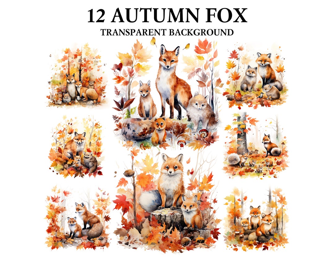 Fall Fox Clipart Instant Download Digital Clipart Watercolor - Etsy