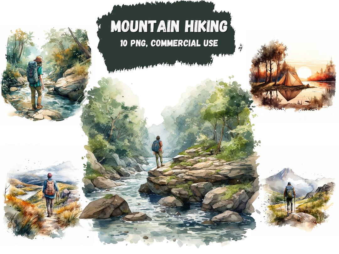 Camping Clipart Bundle, Hiking Clipart PNG, Mountain Hiking, Camping ...