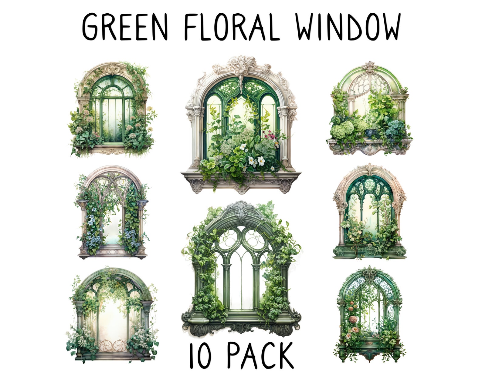 Flower Window Watercolor Clipart, Commercial Use Clip Art, Watercolor ...