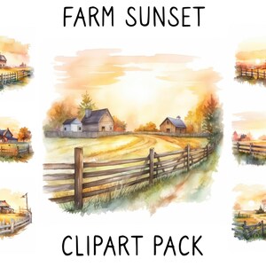 Watercolor Farm Landscapes Clipart, Watercolor PNG Format Instant ...