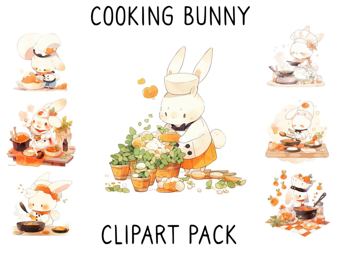 Cute Watercolor Cooking Bunny Clipart Bundle for Crafts and Designs ...