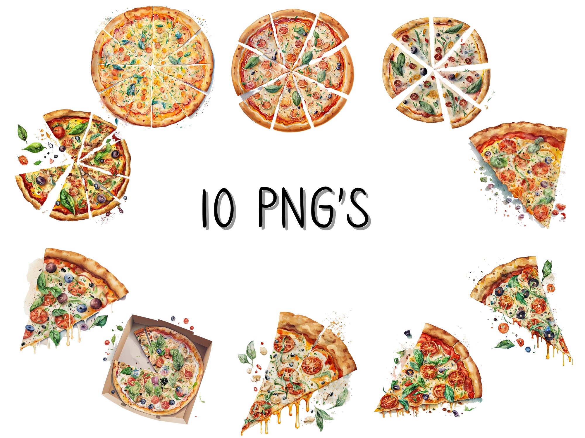 Watercolor Pizza Clipart , Food PNG , Pepperoni Pizza , Food Baking ...
