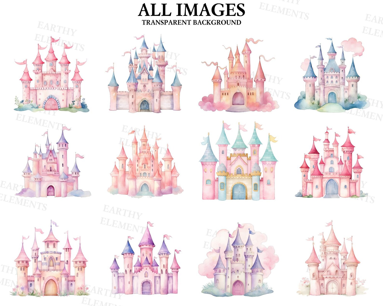Watercolor Castle Clipart, Fairy Tale Princess Castle, Princess ...